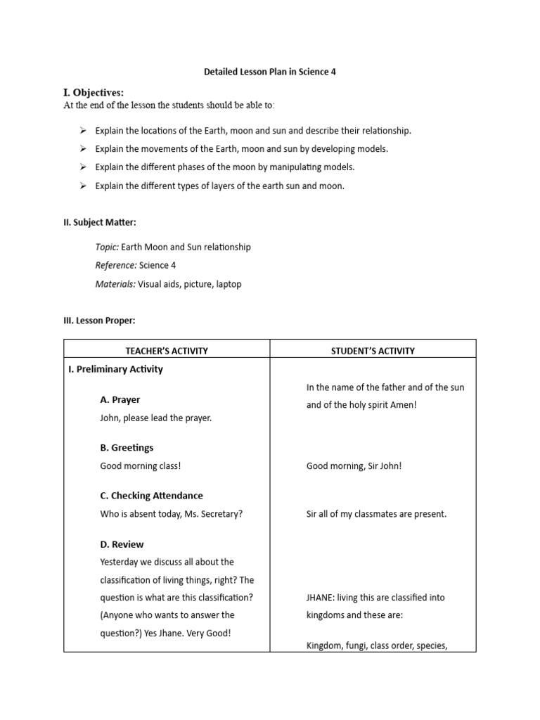 Detailed Lesson Plan in Science 4 APRIL 22 | PDF | Sun | Moon