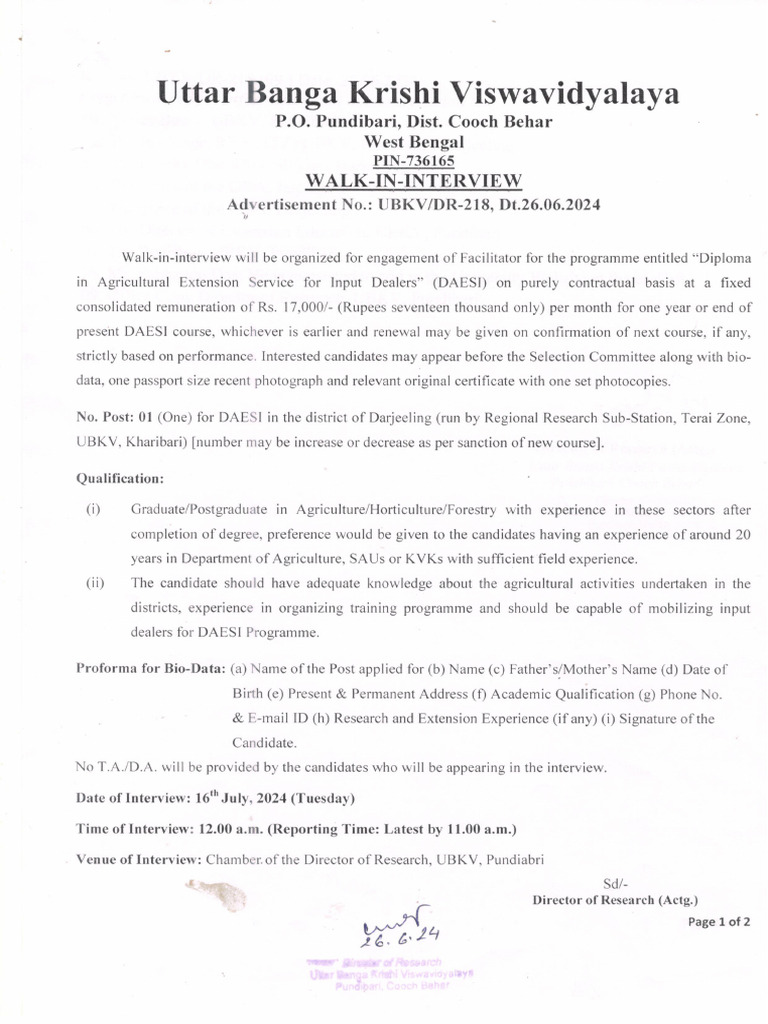 UBKV DR 218 Advertisement DAESI 2024 - 25 - 26.06.2024 | PDF