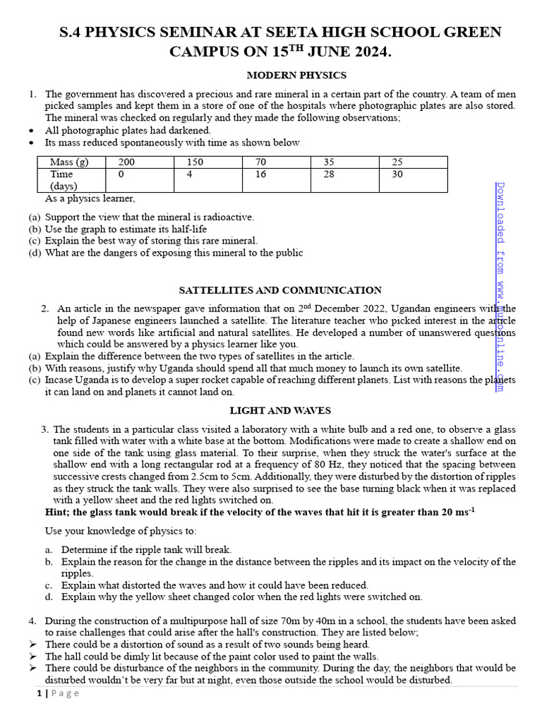 Physics Seminar Questions Seeta | PDF | Electromagnetic Field | Heat