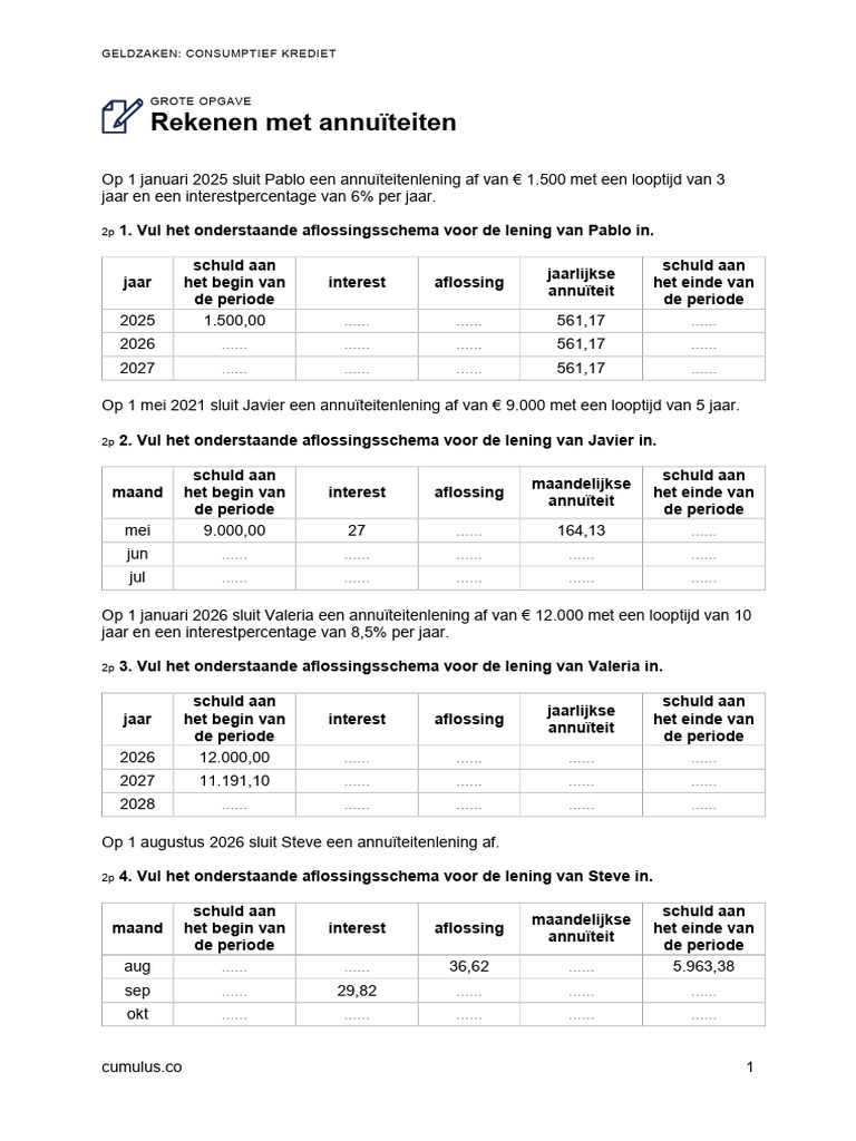 Opgave 1503 Rekenen Met Annuiteiten 1683895578 | PDF