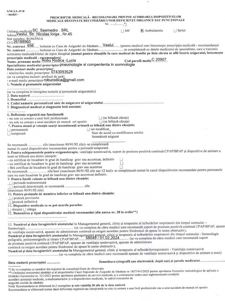 Anexa 39B_Recomandare dispozitiv medical - valabila cu 1 iul 2023.2 | PDF