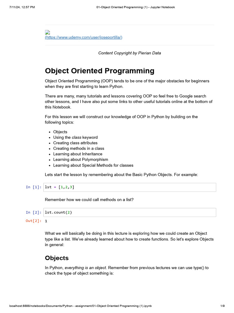 01-Object Oriented Programming (1) - Jupyter Notebook | PDF | Class ... 01-Object Oriented Programming (1) - Jupyter Notebook | PDF | Class ...