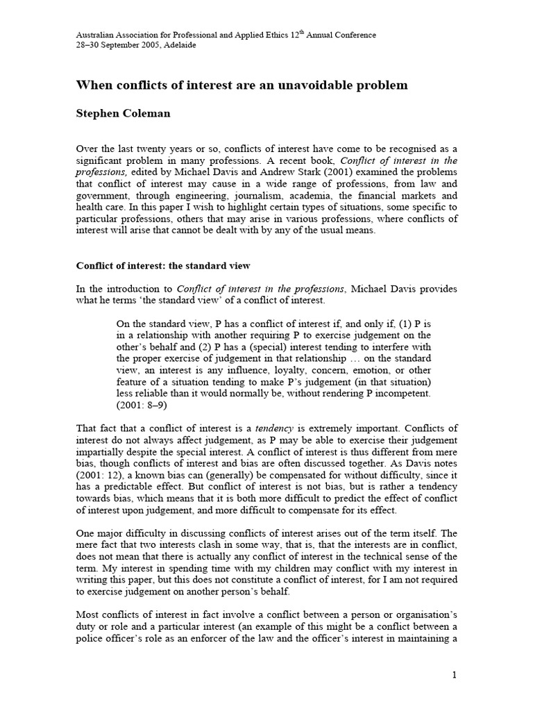 Background Reading Conflict of interest by Michael Davis | Download ...