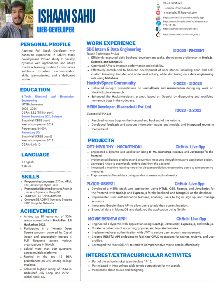 Ishaan Sahu Resume | PDF | Java Script | Computer Engineering Ishaan Sahu Resume | PDF | Java Script | Computer Engineering