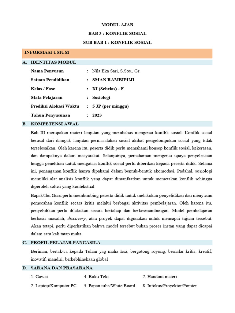 Sosiologi 11 Bab 3 - Konflik Sosial | PDF