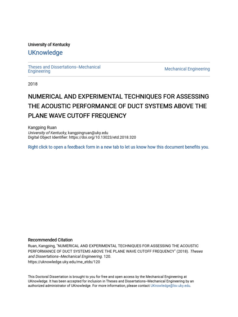Numerical and Experimental Techniques For Assessing The Acoustic | PDF | Duct (Flow) | Attenuation