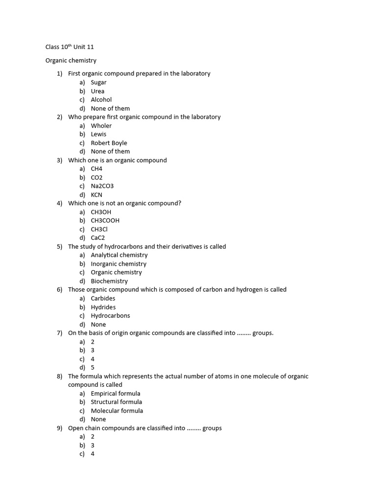 Unit 11 Organic Chemistry | PDF | Organic Compounds | Organic Chemistry