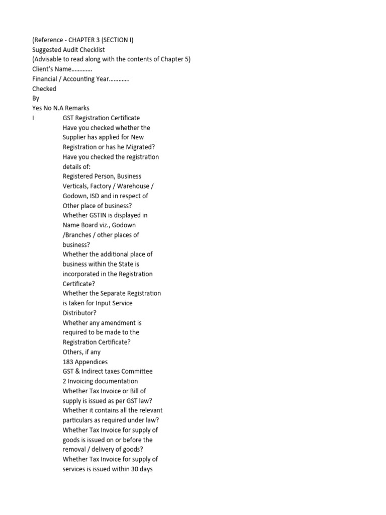 GST Audit Checklist for Compliance | PDF | Invoice | Value Added Tax