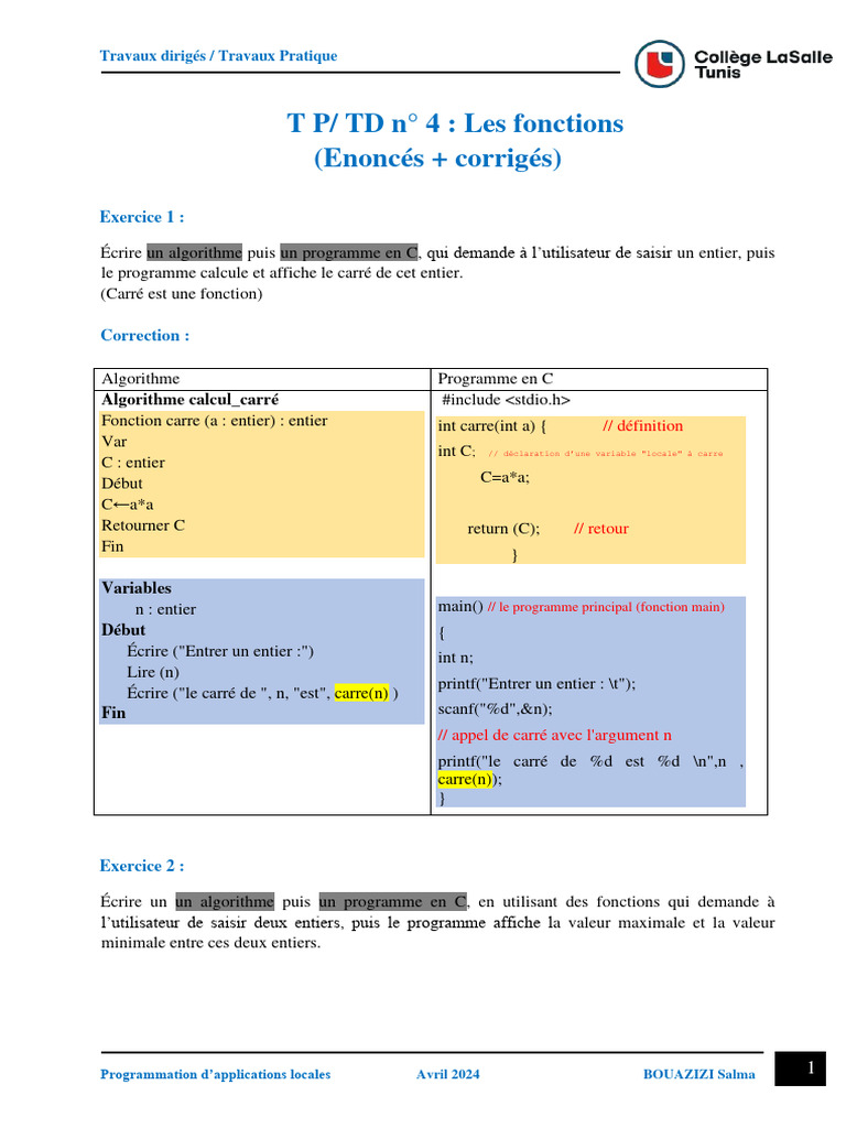 TP Les Fonctions | PDF | Programmation informatique | Informatique