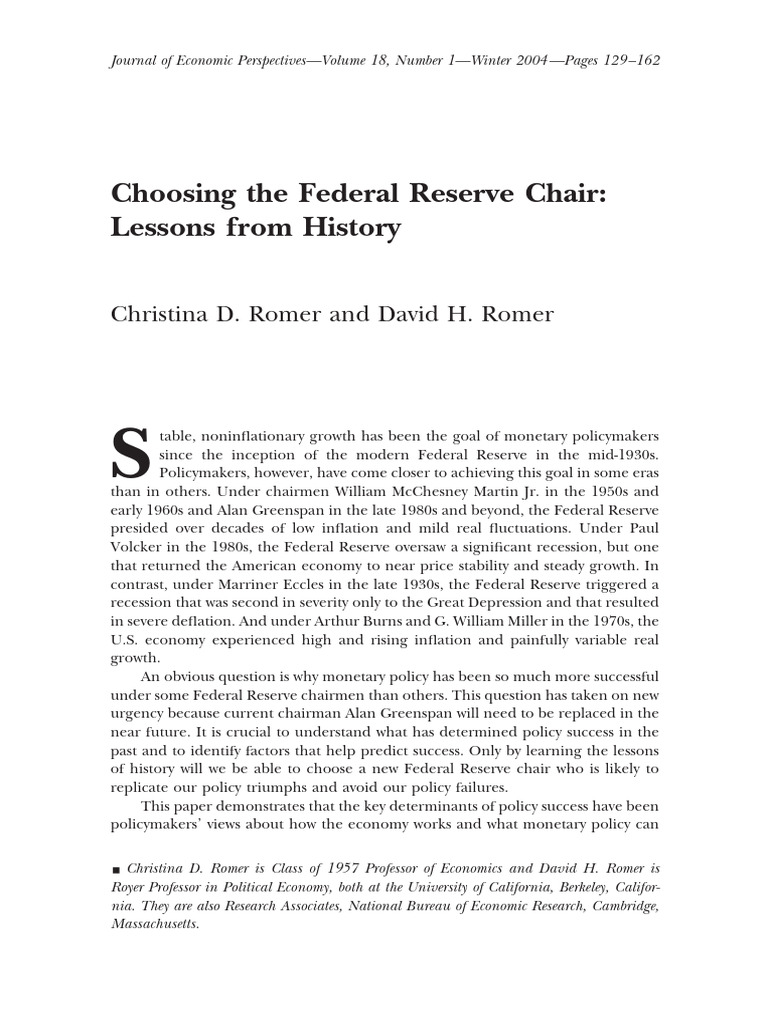 Choosing The Federal Reserve Chair: Lessons From History: Christina D ...