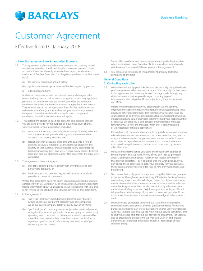 Business Customer Agreement FINAL041215 | PDF | Cheque | Payments