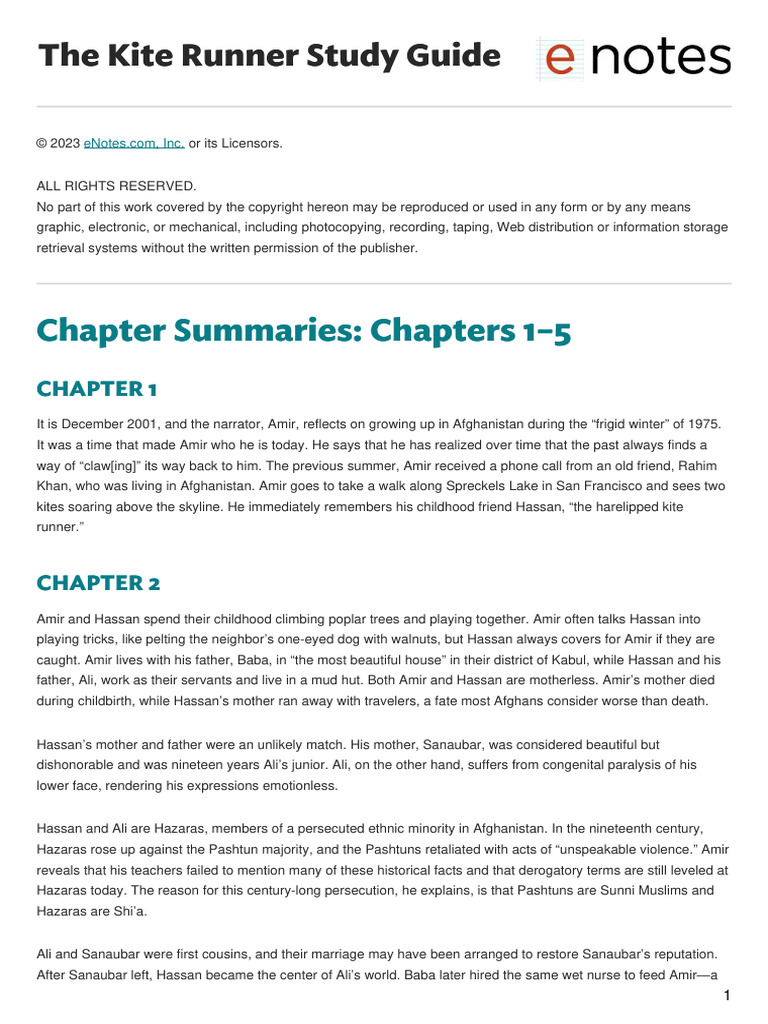 Kite Runner Chapter Summaries | PDF | Classics