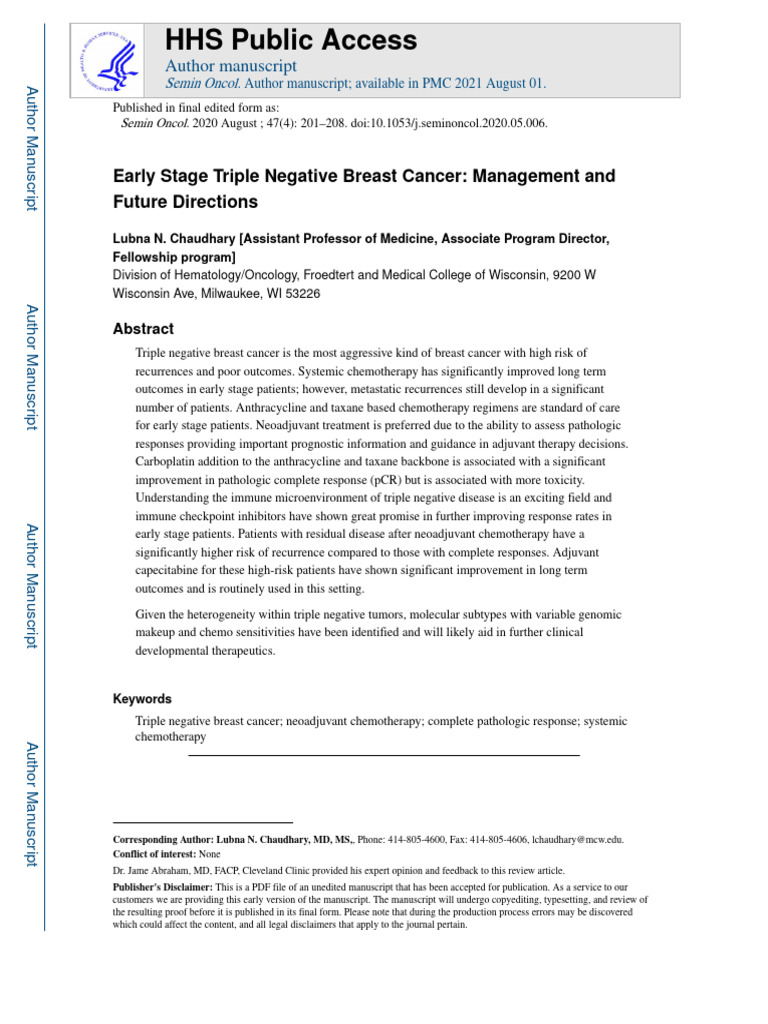 Early Stage TNBC - Management and Future Directions 2020 | PDF | Breast ...