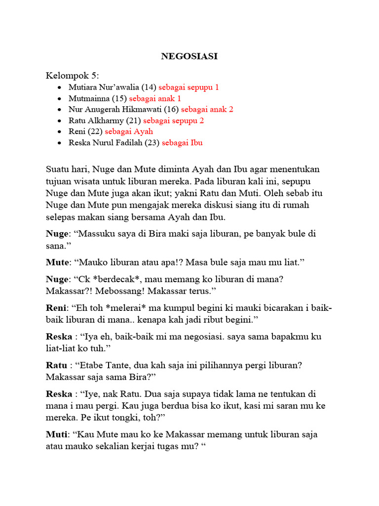Negosiasi Tugas Bahasa Indonesia Kelas 10 | PDF