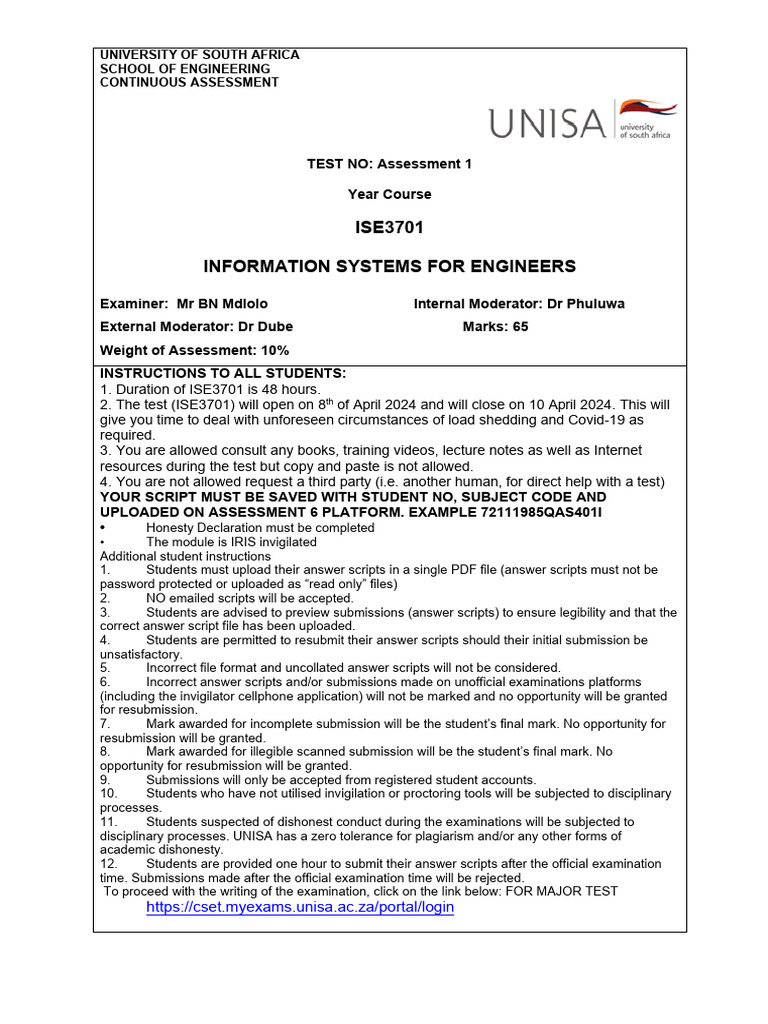 ISE3701 Continuous Assessment Guidelines | PDF | Communication | Computing