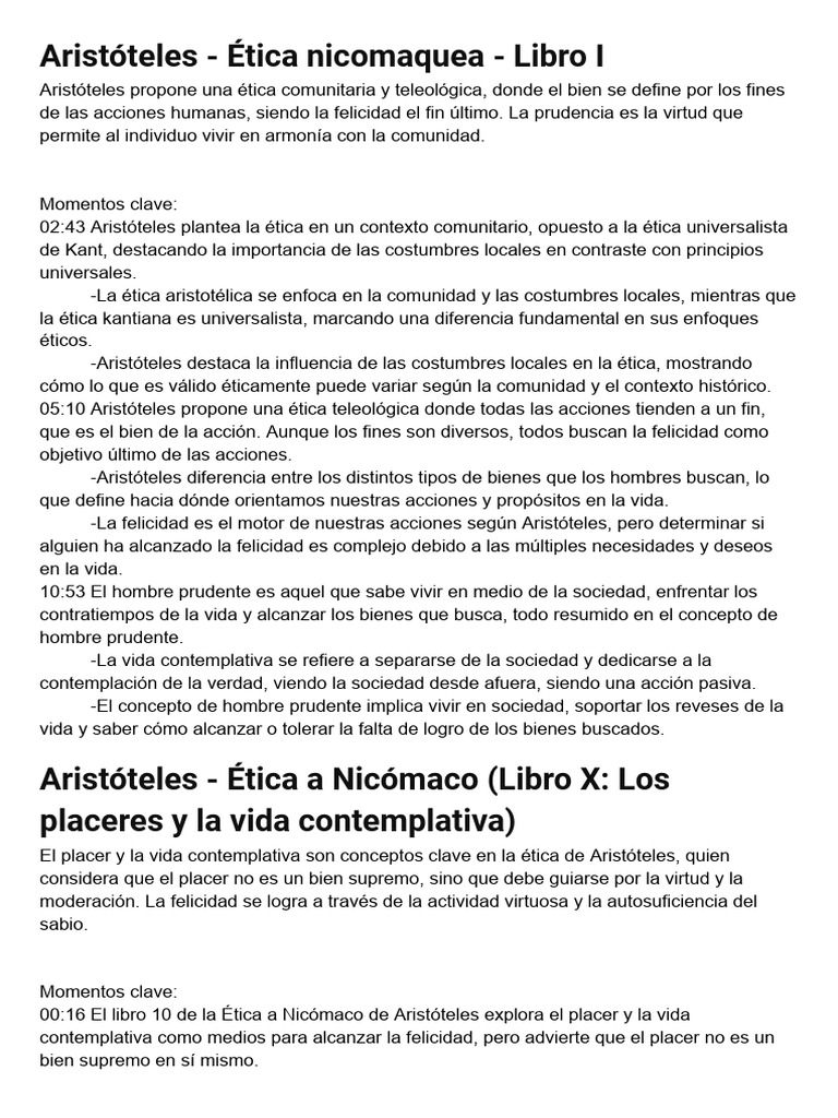 Ética Nicomaquea Libro I-X | PDF | Placer | Aristóteles