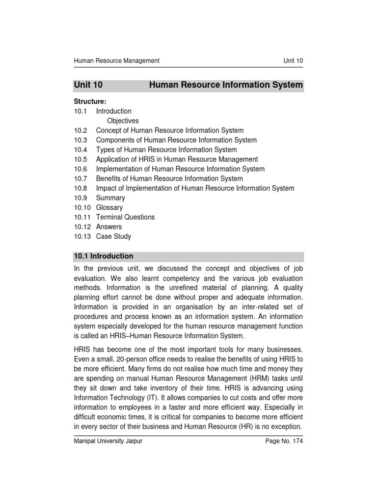Unit 10 - Human Resource Information System | PDF | Human Resource Management | Human Resources