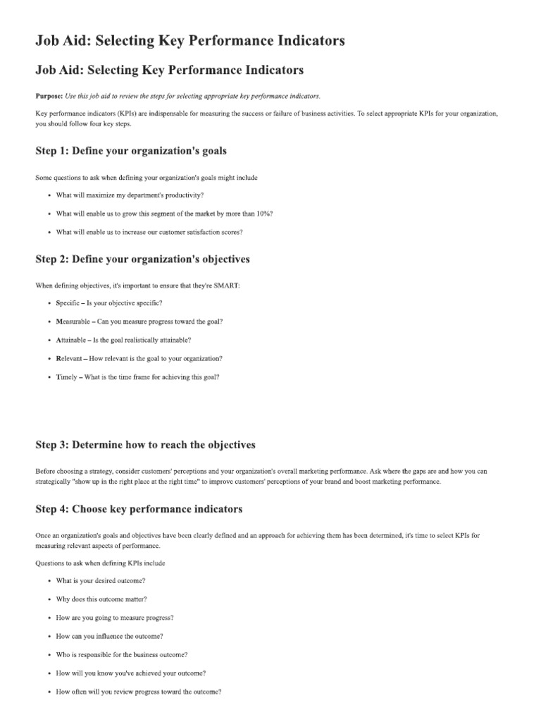 Selecting Key Performance Indicators | PDF