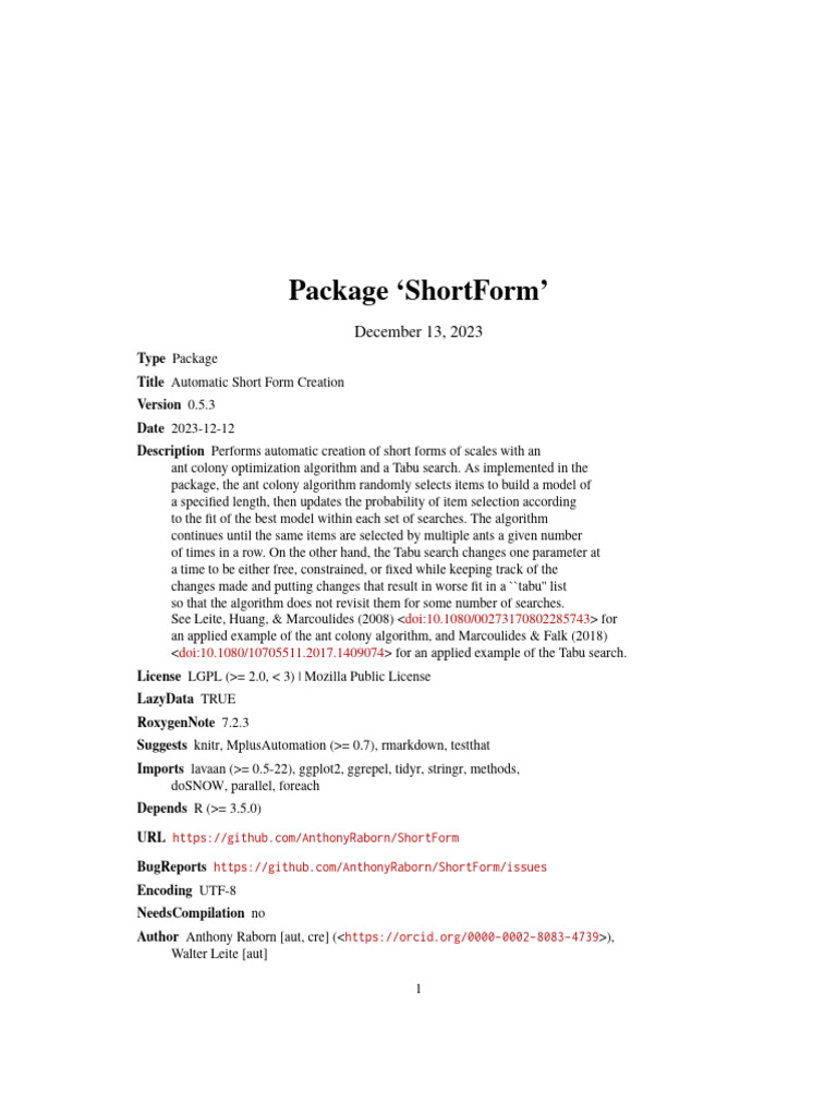 Short Form | PDF | Mathematical Optimization | Parameter (Computer Programming)