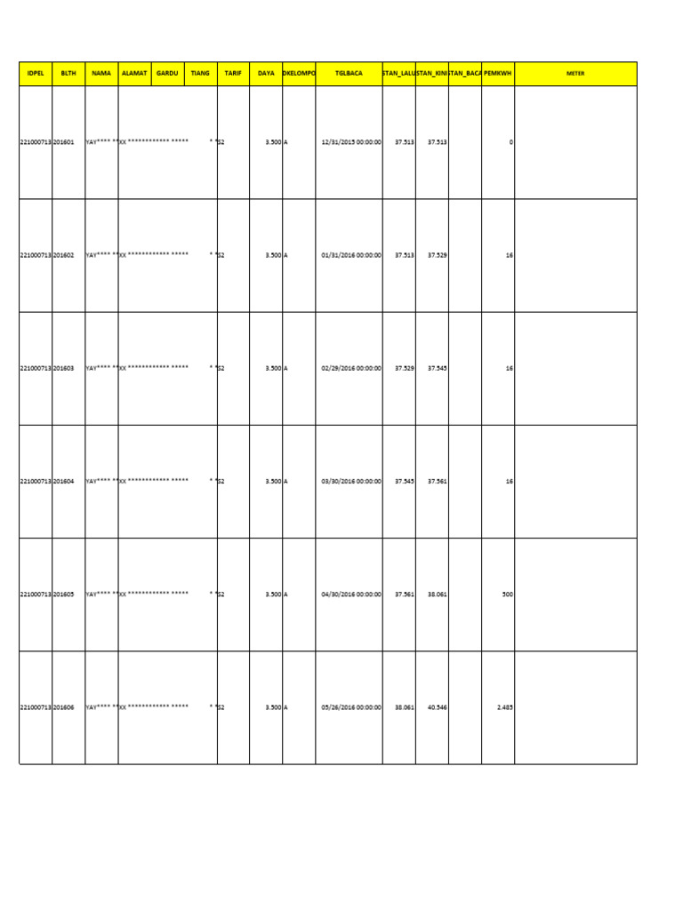 IDPEL Meter Reading Data Summary | PDF