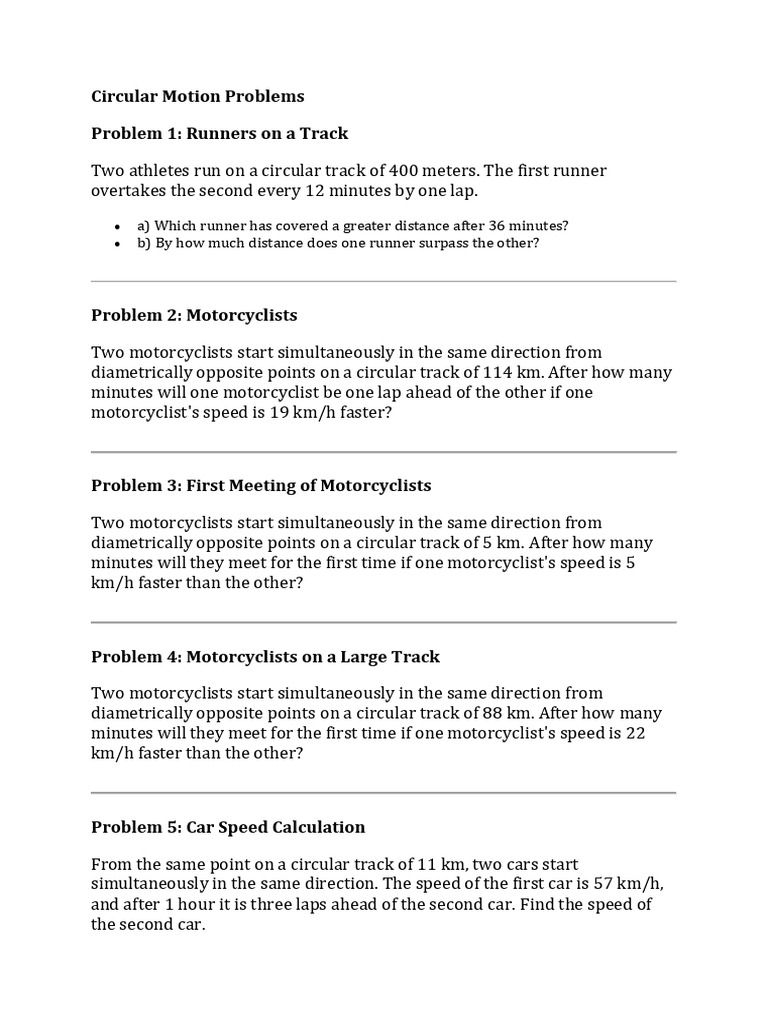 1.02 Circular Motion Problems | PDF | Speed | Motorcycle