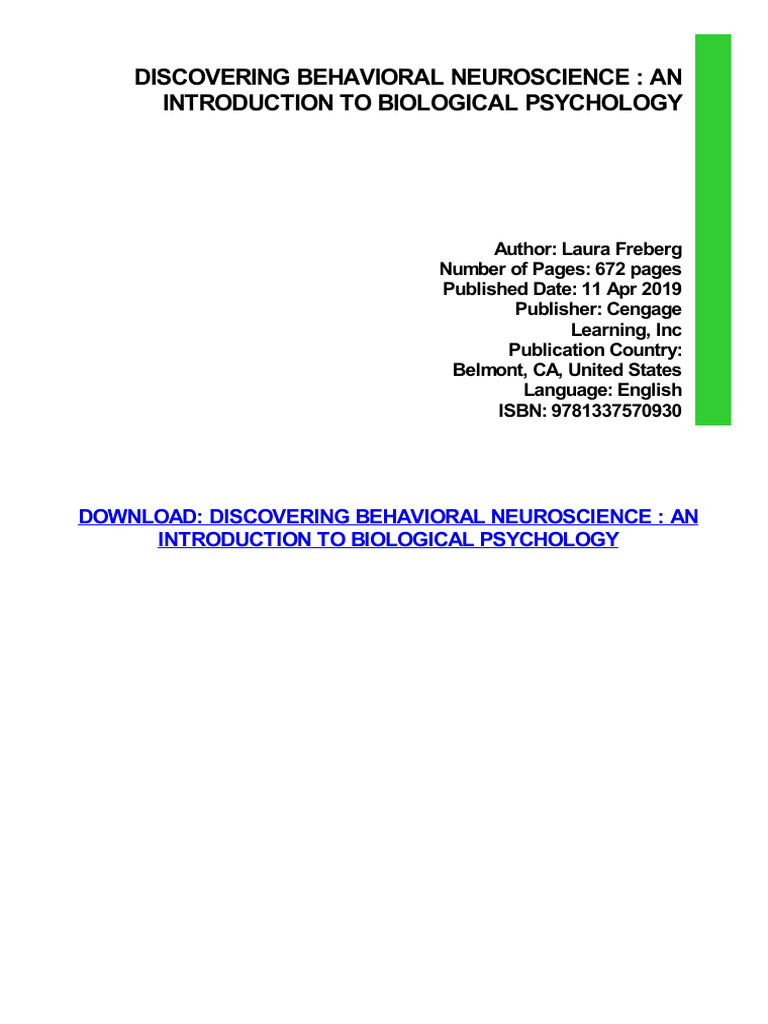 Discovering Behavioral Neuroscience An Introduction To Biological ...