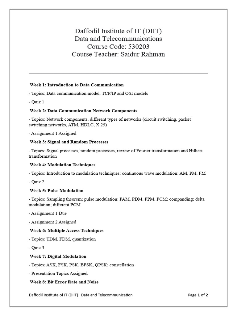 DT Course Outline | PDF | Modulation | Telecommunications