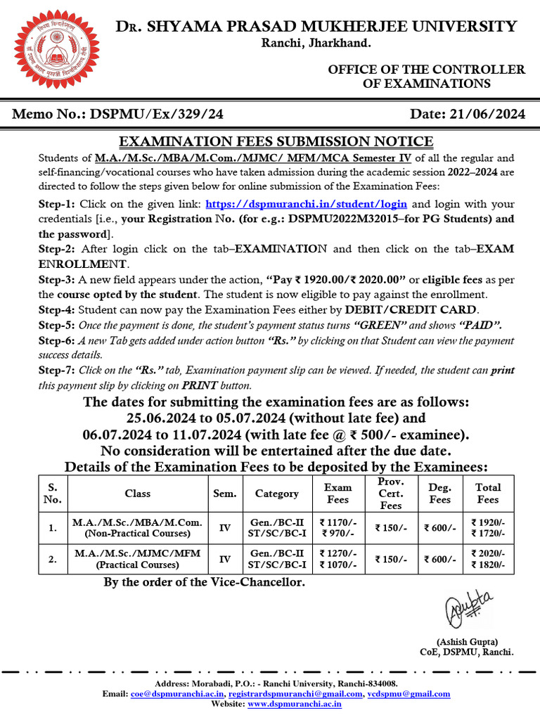 21.06.2024 - Examination Notice - Fees Submission - PG Sem IV - Regular ...