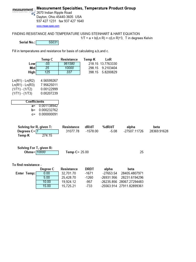 Ntc-Steinhart and Hart Calculator | PDF | Applied And Interdisciplinary ...