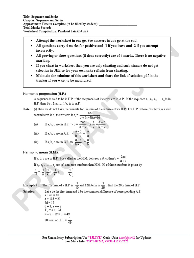 Harmonic Progression and Series Guide | PDF | Mathematics | Elementary ...
