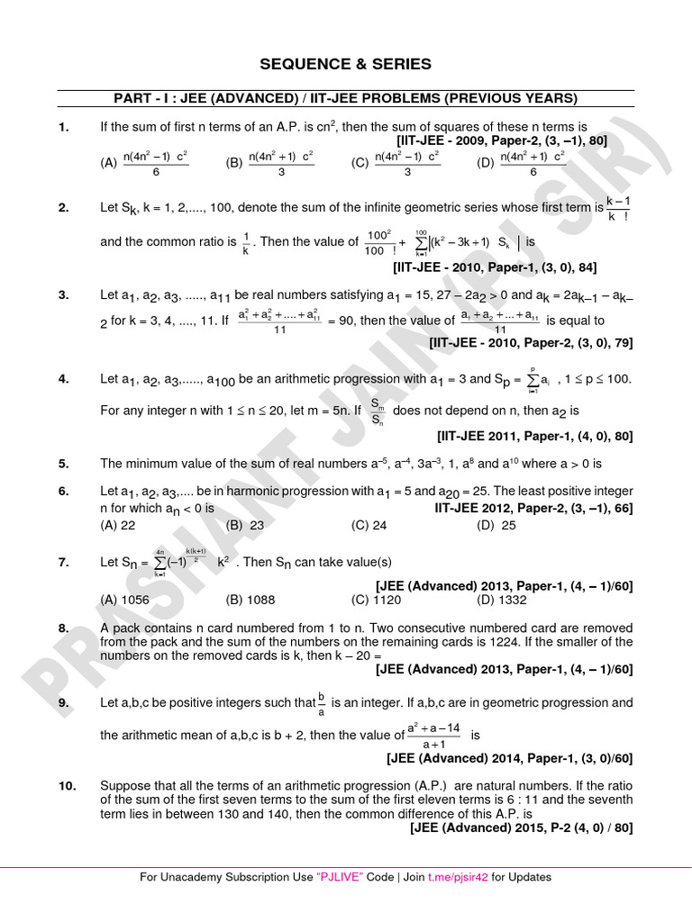 SequenceSeriesJEEMainAdv PYQs | PDF | Mathematical Analysis | Mathematical Concepts