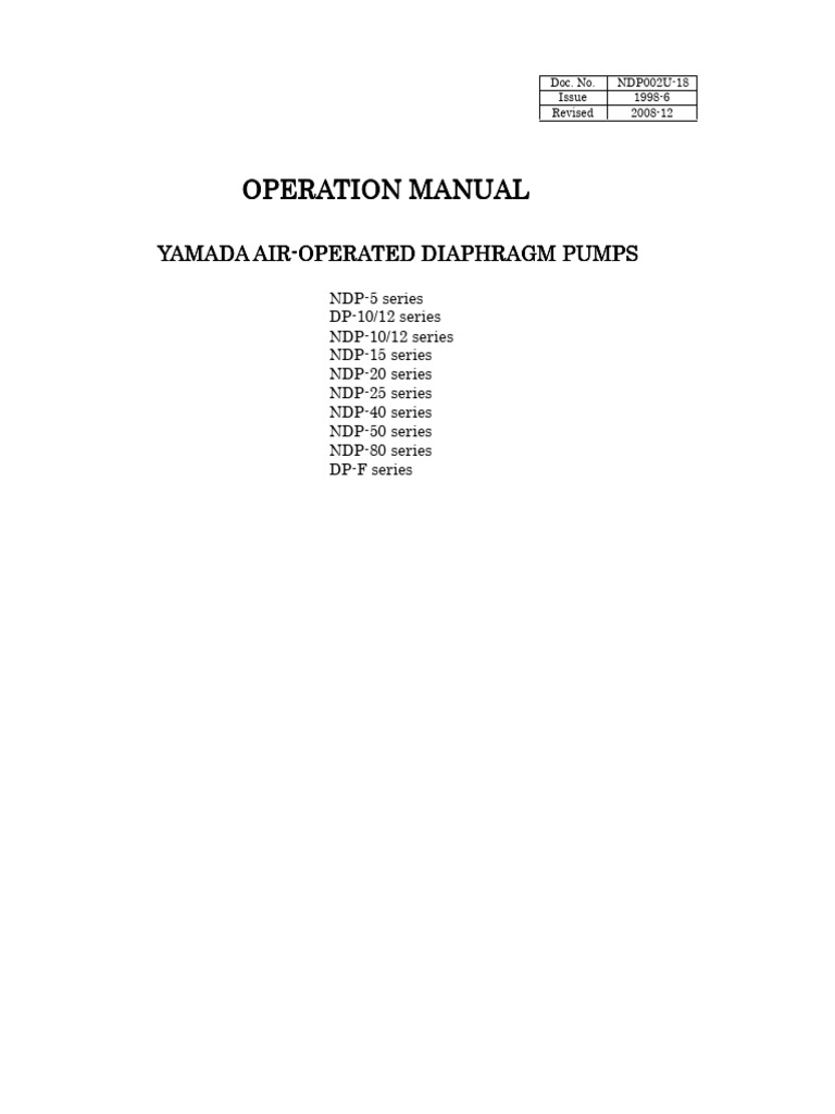 Yamada Diaphragm Pump Operation Manual | PDF | Pump | Valve