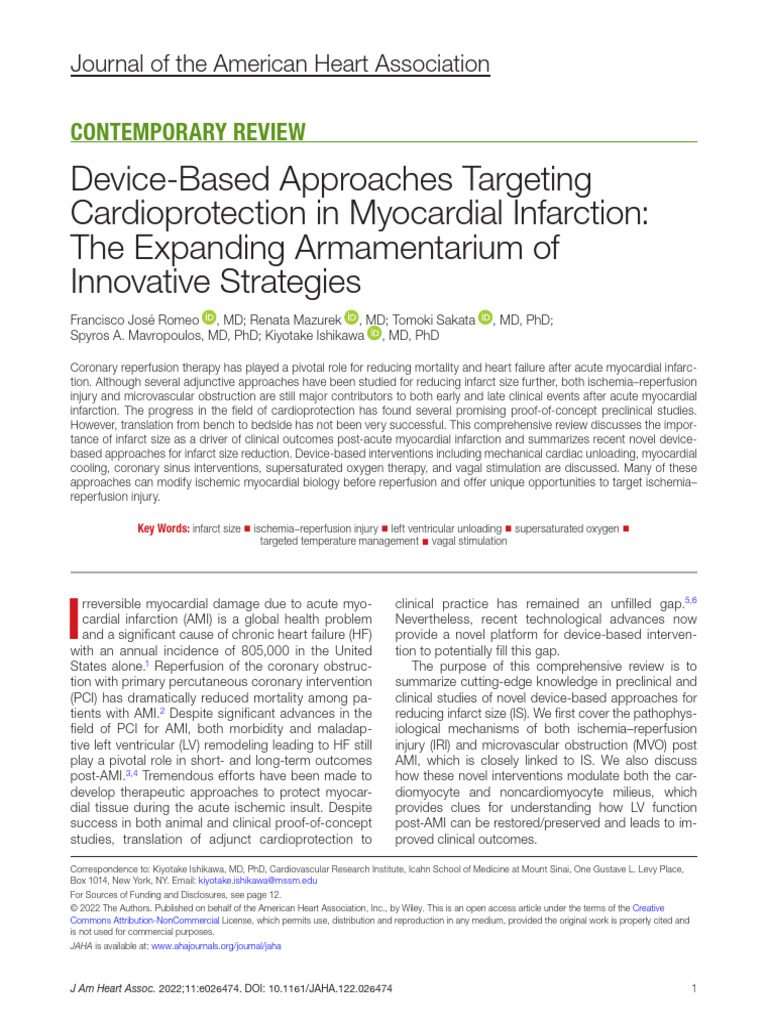 Device-Based Approaches Targeting Cardioprotection in Myocardial Infarction: The Expanding ...