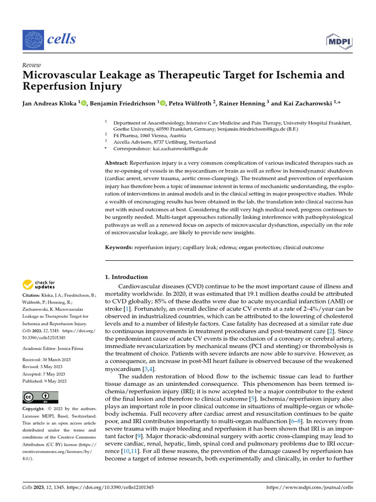 Microvascular Leakage As Therapeutic Target For Ischemia and ...