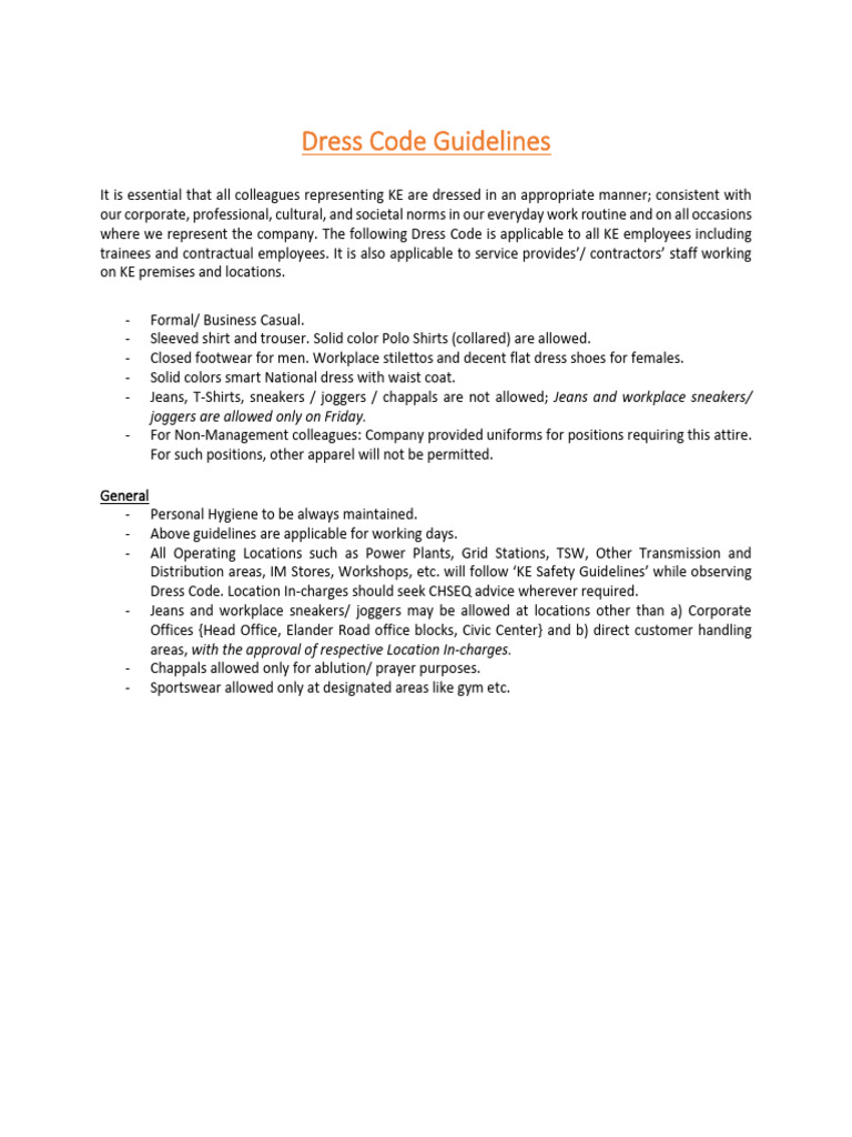 Dress Code Policy | PDF