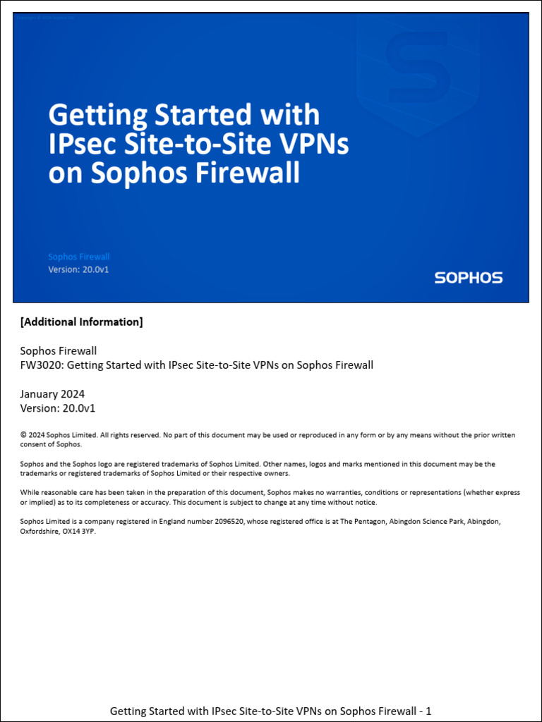 FW3020 20.0v1 Getting Started With IPsec Site-to-Site VPNs On Sophos Firewall | PDF | Virtual ...