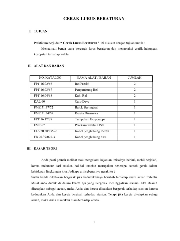 LAPORAN Praktikum Fisika Gerak Lurus Beraturan | PDF