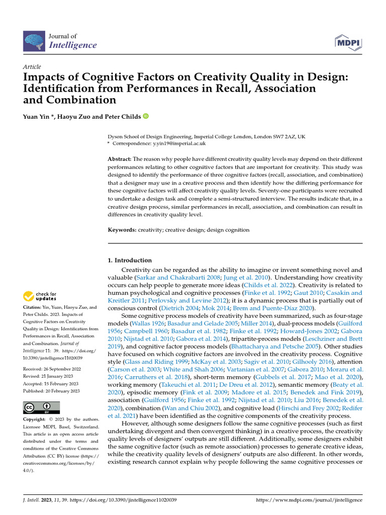 Jintelligence 11 00039 | PDF | Creativity | Cognition