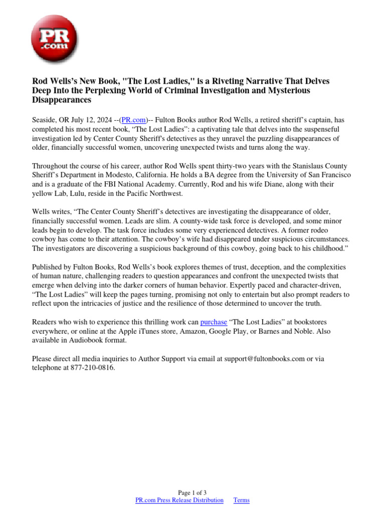 Rod Wells's New Book, "The Lost Ladies," Is A Riveting Narrative That ...