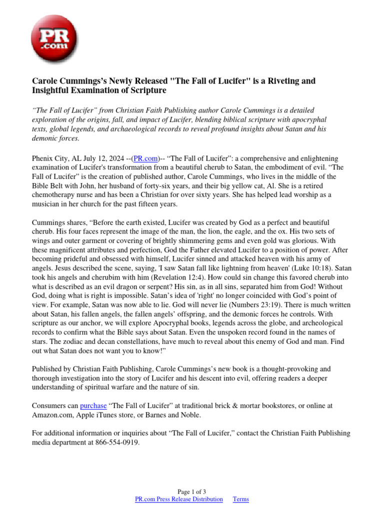 Carole Cummings's Newly Released "The Fall of Lucifer" Is A Riveting ...