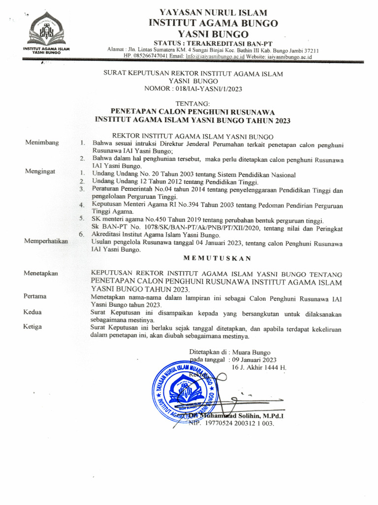 Contoh SK Pengelola Rusun | PDF