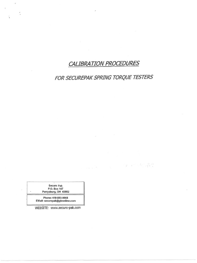 Calibration Procedure For Securepak Spring Torque Tester Cap Torque Tester Pdf