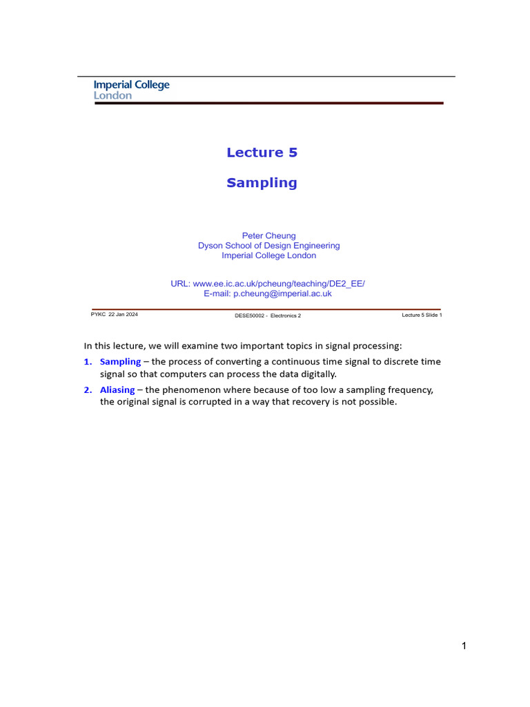 Lecture 5 - Sampling (Notes) | PDF | Sampling (Signal Processing ...