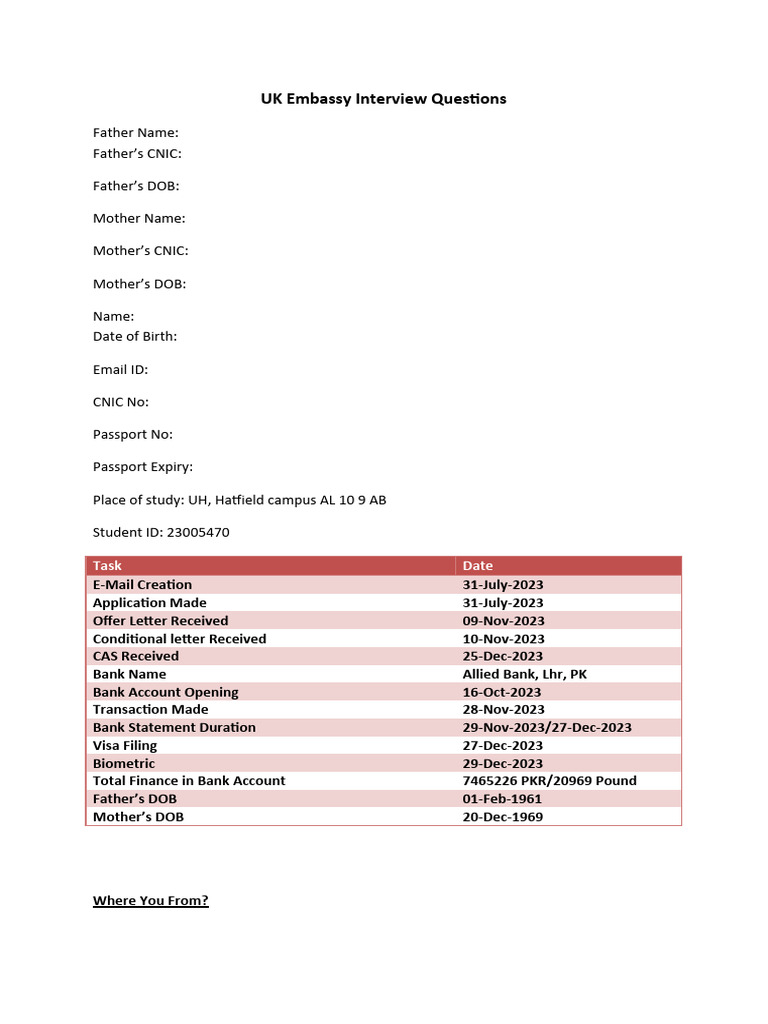 UK Embassy Interview Questions | PDF | Supply Chain | University