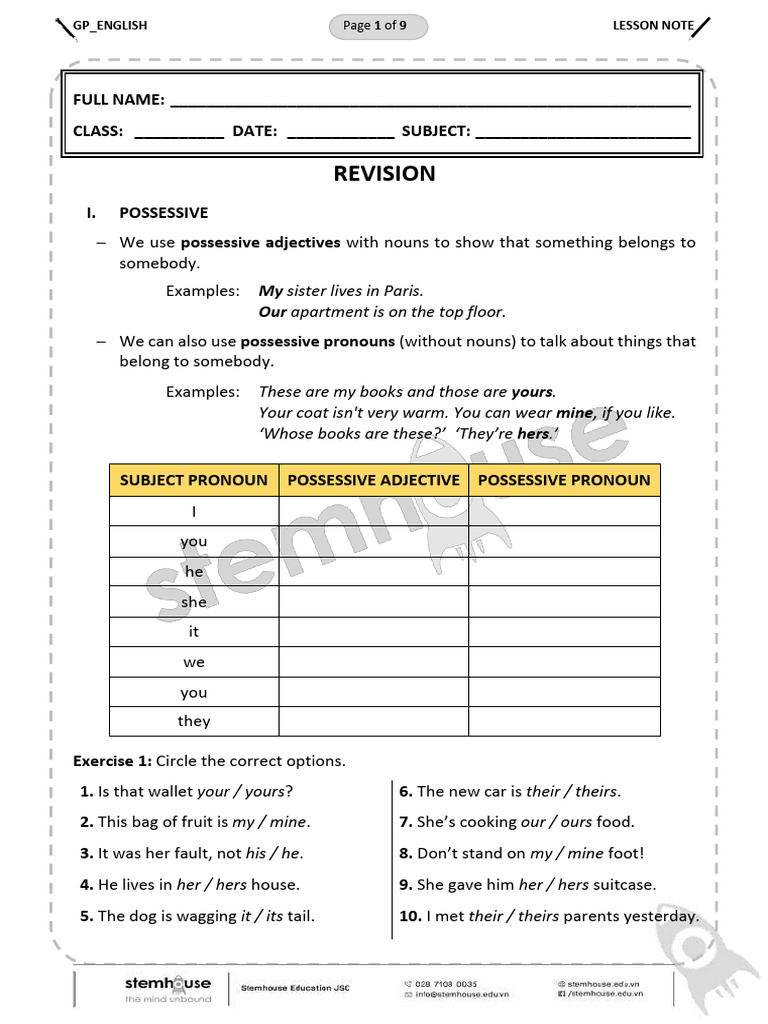 GP - English - Review Mto1 - Lesson Note - Online | PDF | Pronoun ...