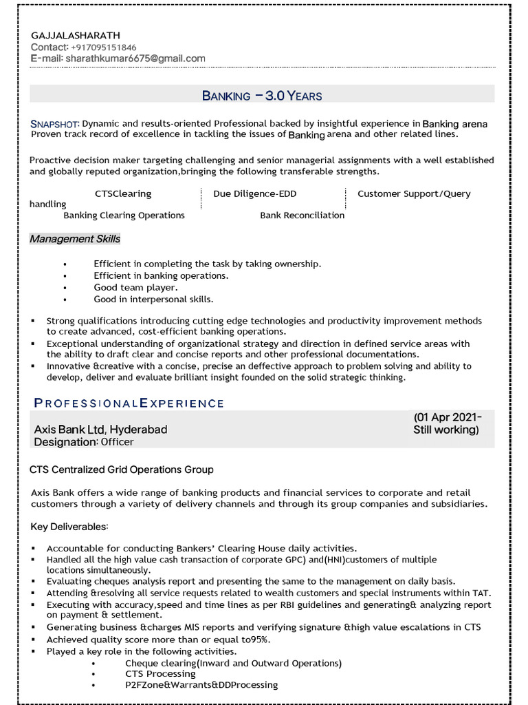 Sharath Resume New | PDF | Banks | Cheque