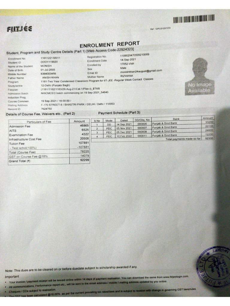 Fiitjee Enrolment | PDF