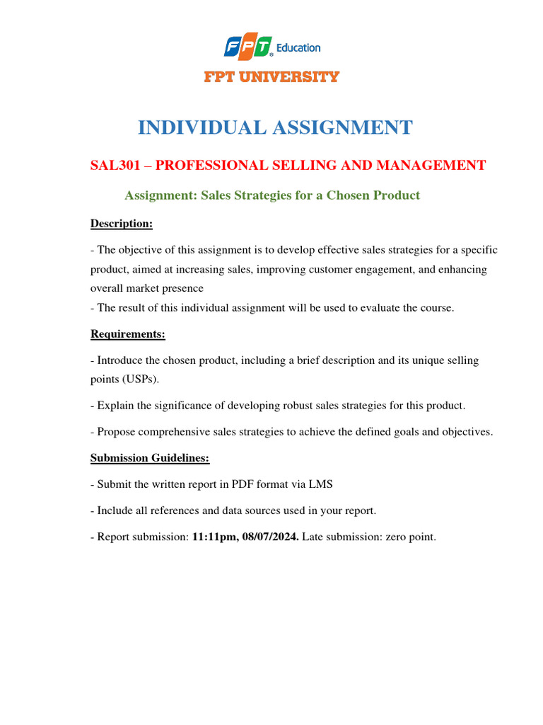 SAL301 IndividualAssignment SU24 | PDF