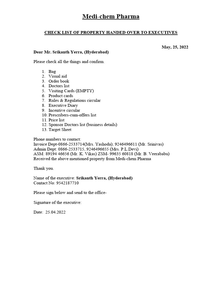 CHECK LIST FOR PROPERTY HANDOVER TO SEs | PDF | Business