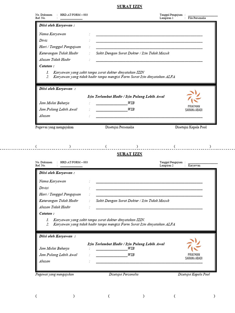 003 - Form Izin | PDF | Pengelolaan Keuangan & Uang